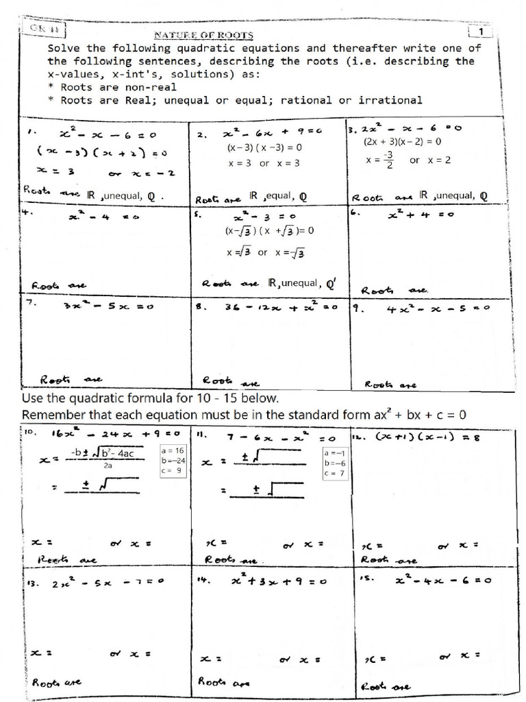 Nature of Roots gr11 Mathematics | PDF