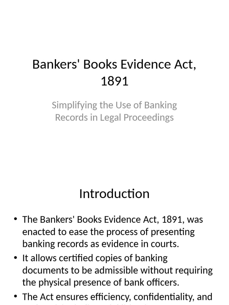 Bankers Books Evidence Act Presentation | PDF | Banks | Lawsuit