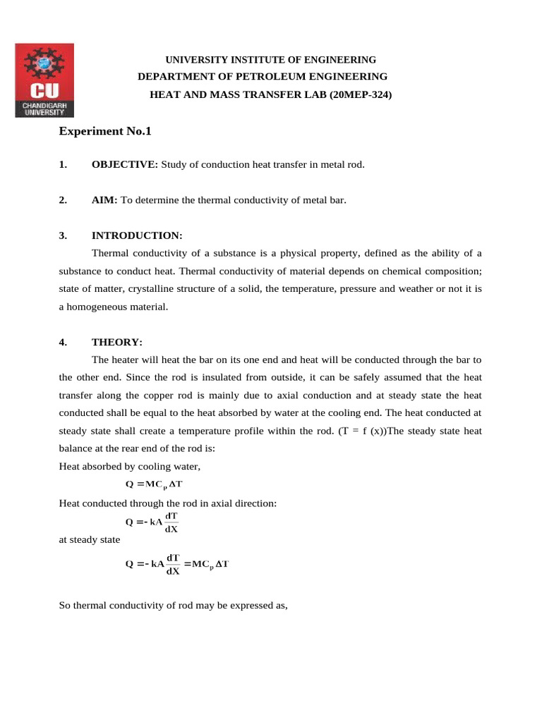 Experiment 1 | PDF | Heat | Thermal Conduction