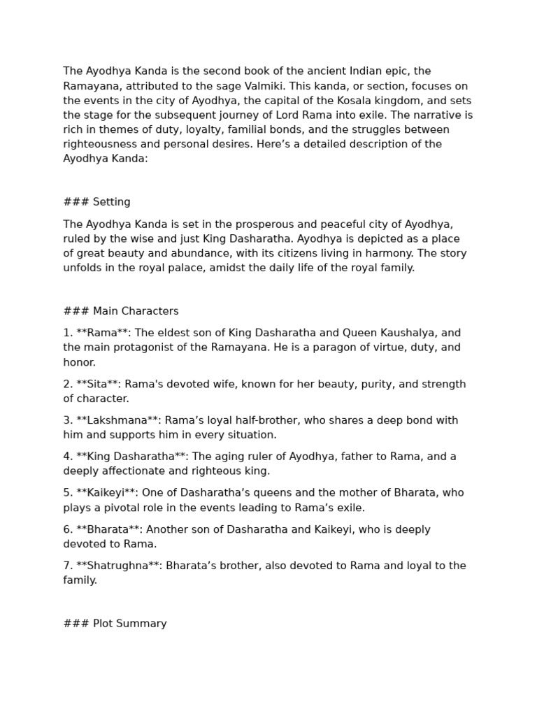 Ayodhya Kanda: Duty and Exile in Ramayana | PDF | Ramayana | Rama