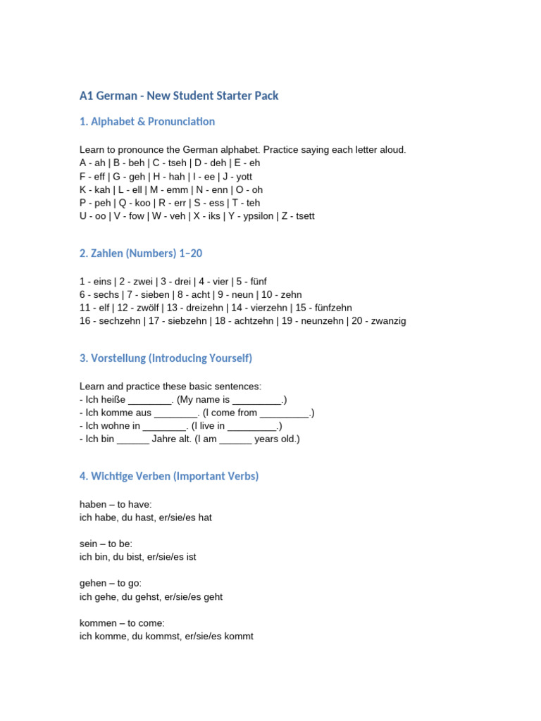 A1 German Starter Pack Enhanced | PDF