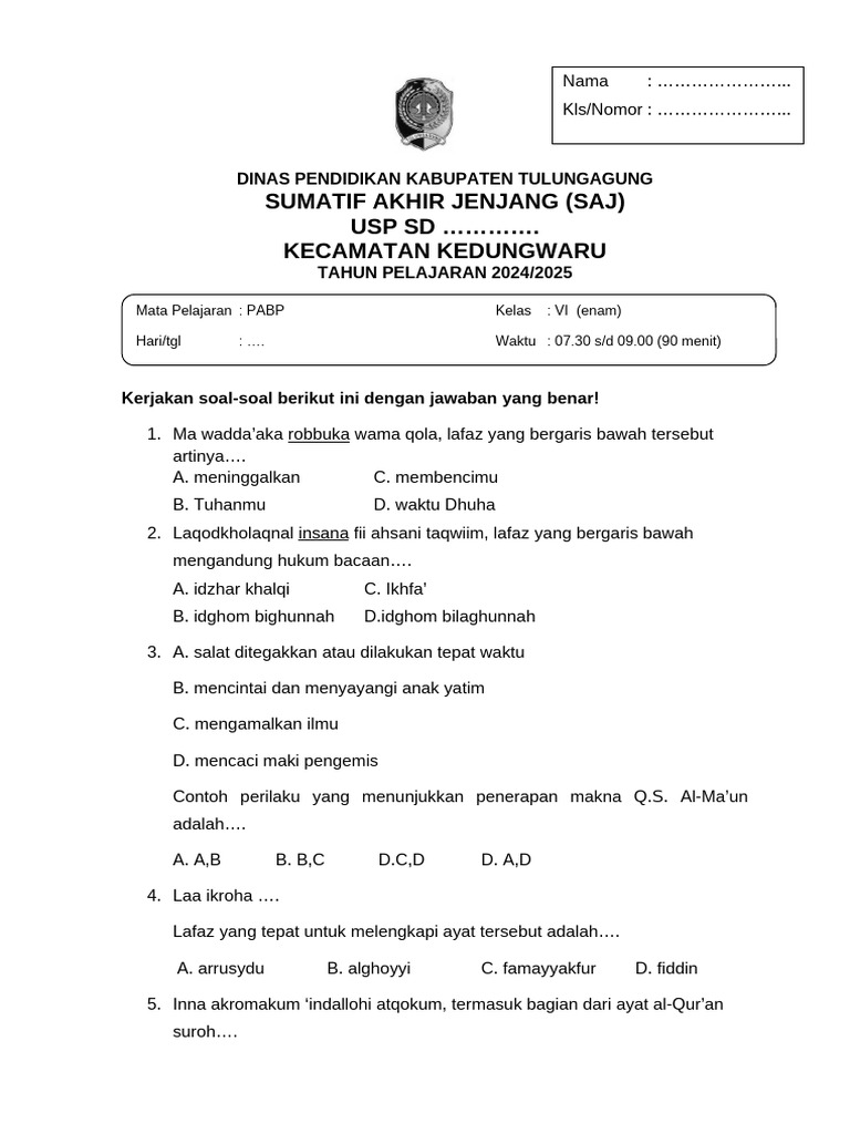Soal Saj Kelas 6 2025 | PDF
