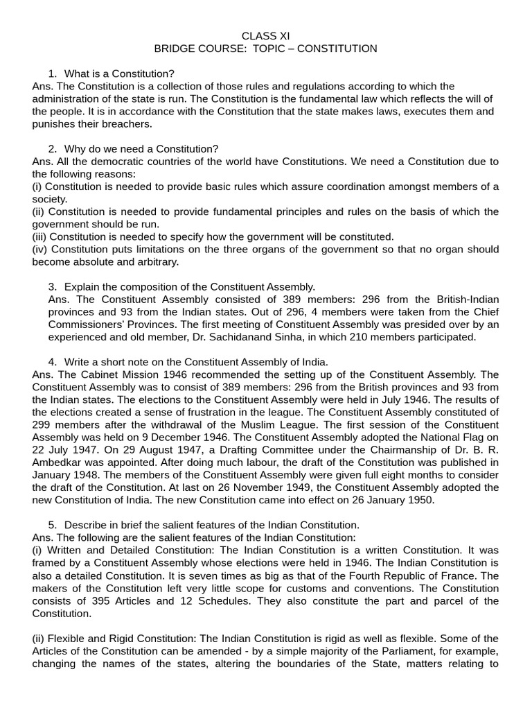 Bridge Course - Constitution | PDF | Constitution | Citizenship
