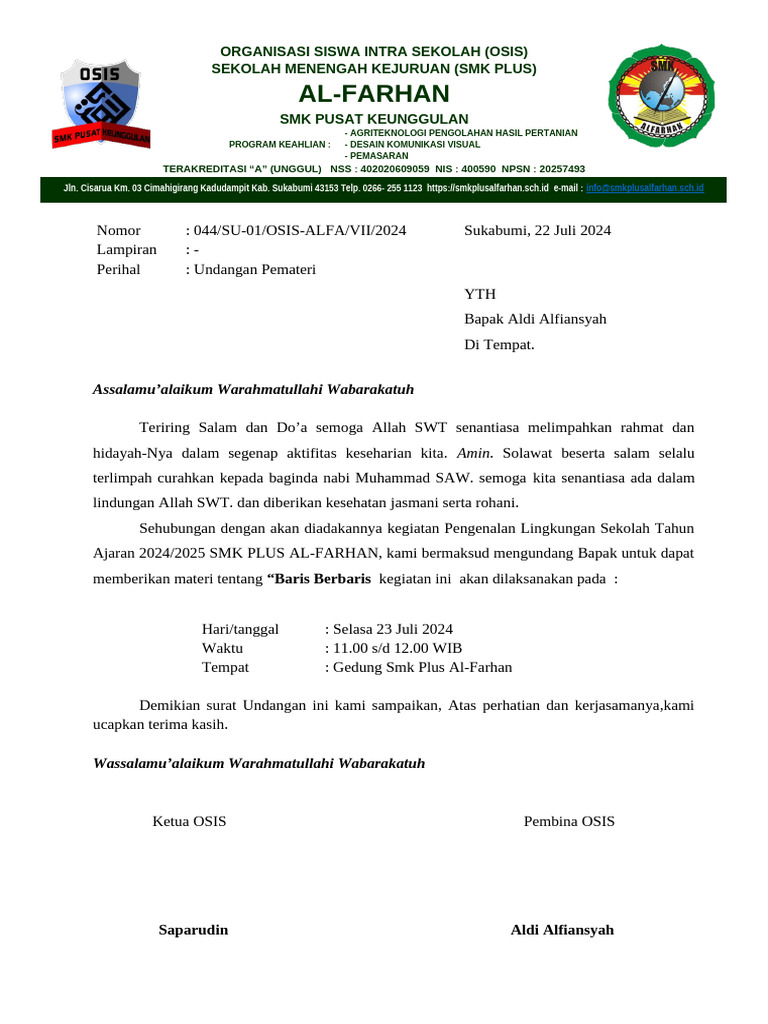 Pls Surat Pemateri Kang Aldi | PDF