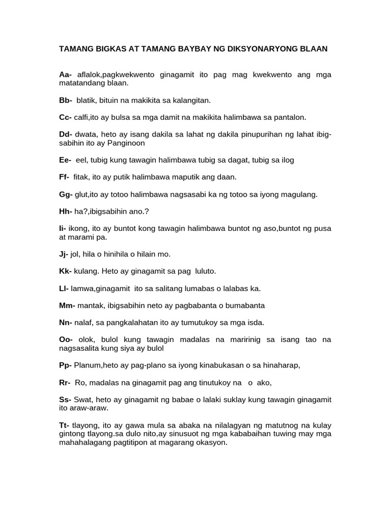 Tamang Bigkas at Tamang Baybay NG Diksyonaryong BL | PDF