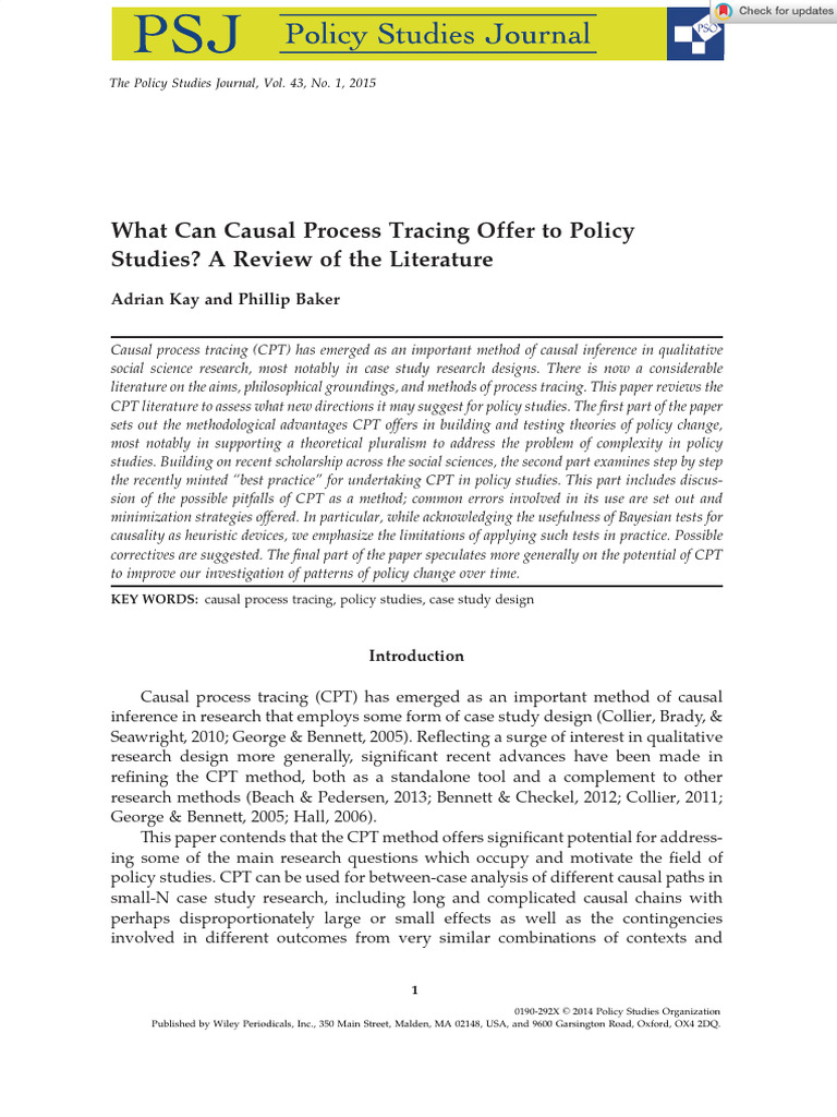 What Can Causal Process Tracing Offer To Policy Studies - A Review of The Literature (Adrian Kay ...