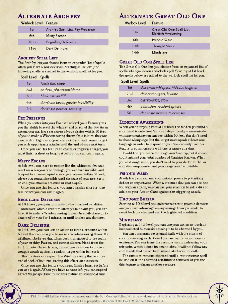 Alternate Archfey - Great Old One | PDF