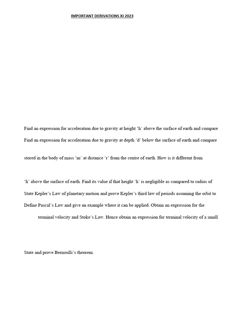 Important Derivations Class Xi 2025 | PDF | Angular Momentum | Torque