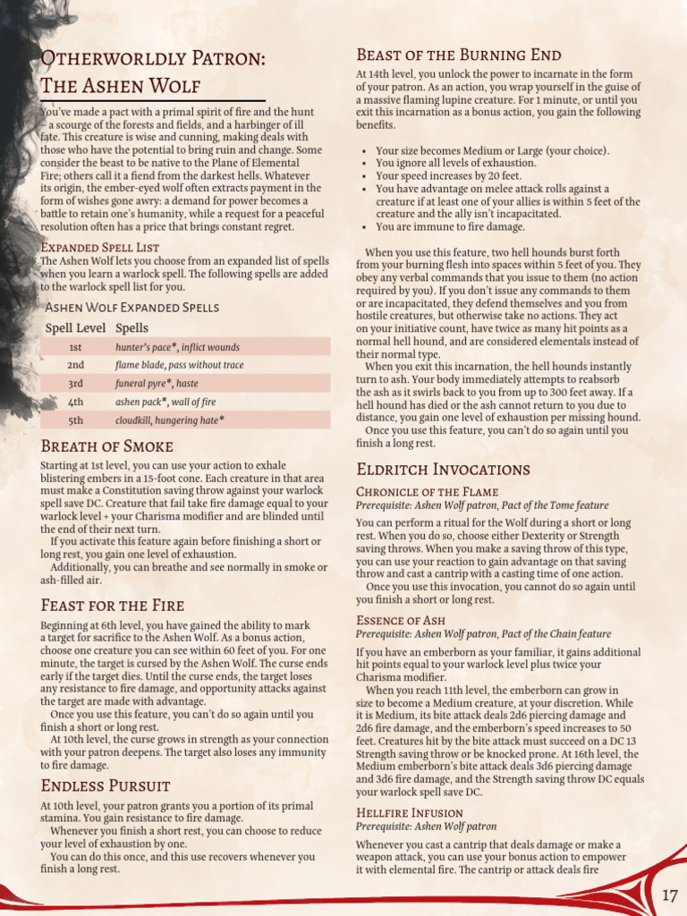 Pact of the Ashen Wolf Warlock | PDF