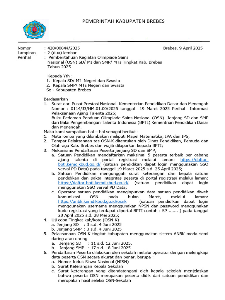 Pemberitahuan OSN SD SMP | PDF