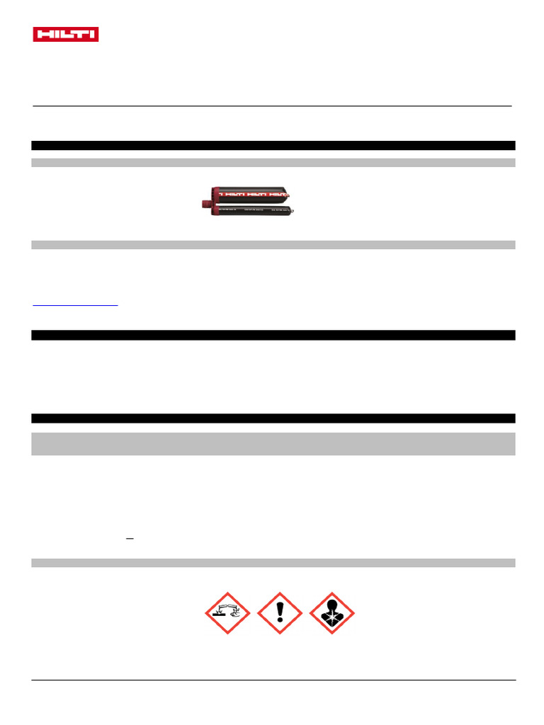 Material Safety Datasheet HIT RE 500 V3 EN Material Safety Datasheet | PDF | Magnesium | Toxicity