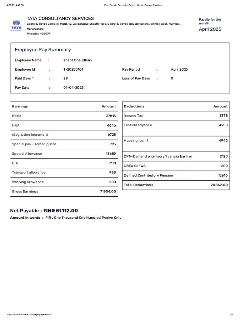 Free Payslip Generator Online - Create Custom Payslips | PDF | Money ...