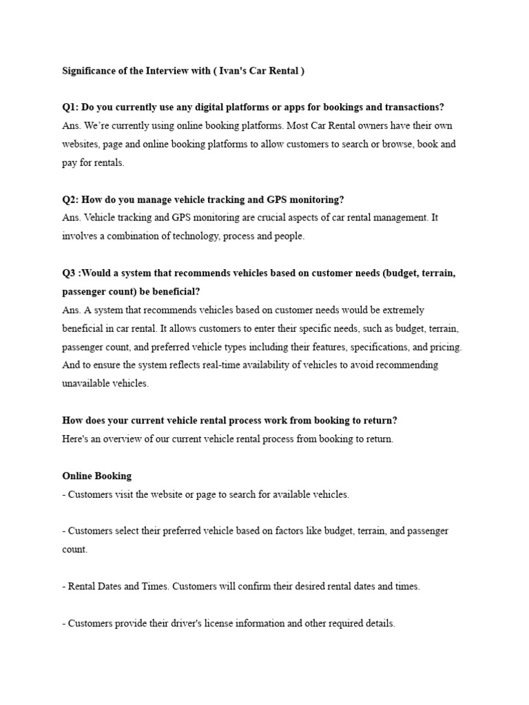 Car Rental Interview Insights and Process | PDF | Car Rental | Vehicles
