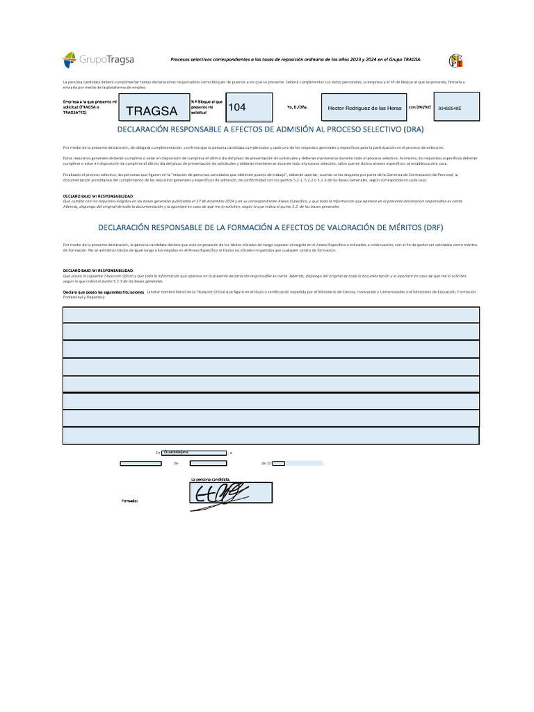 DRA DRF FASE TRO Formulario | PDF