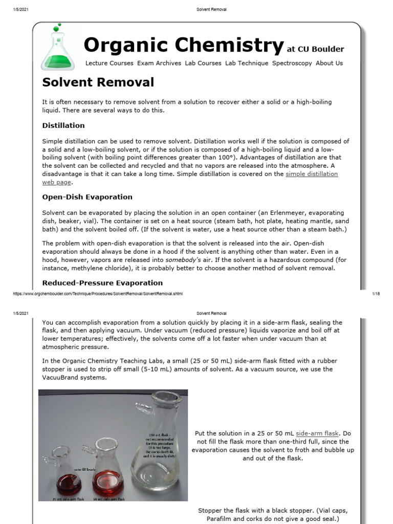 Solvent Removal Techniques in Chemistry | PDF | Distillation | Evaporation