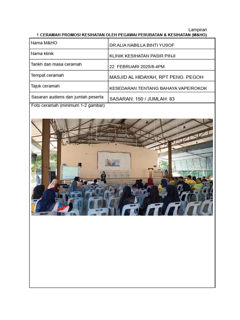 Format Laporan Ceramah Kesihatan Oleh m&Ho Dr Alia | PDF