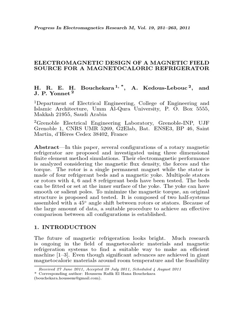 Magnetic Field Source Design for Refrigeration | PDF | Electromagnetism | Physical Phenomena