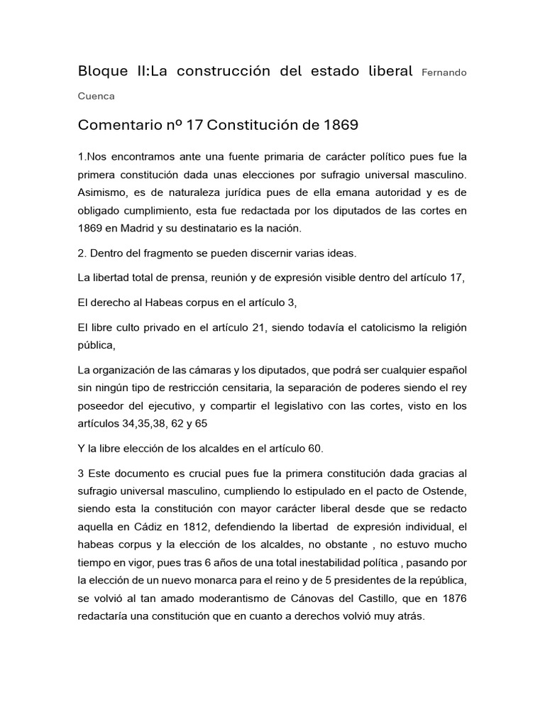 Comentario #17 Constitución de 1869 | PDF