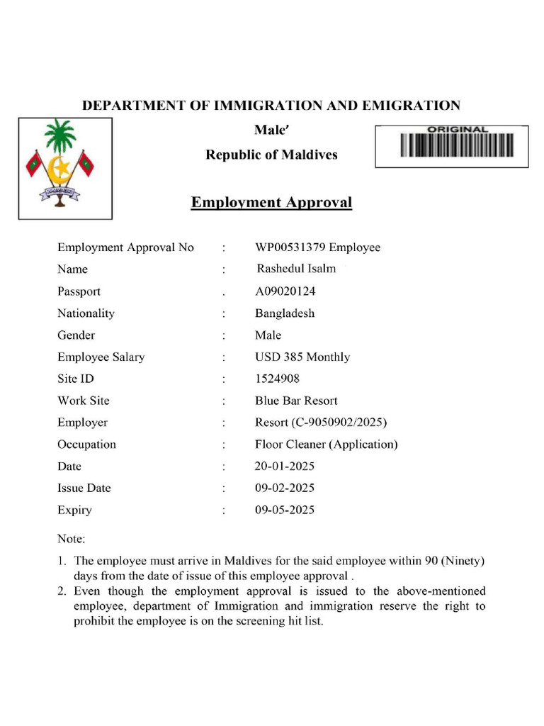 Rashedul Islam For Male, MALDIVE | PDF