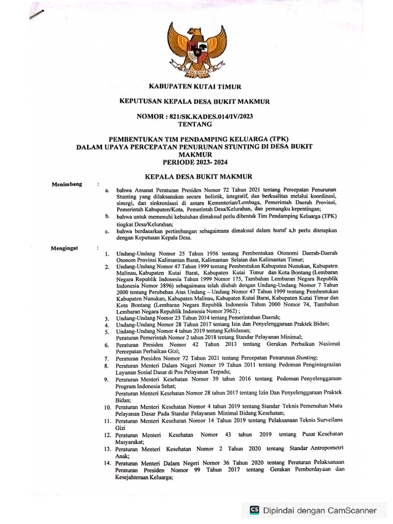 SK Pembentukan Tim Pendamping Keluarga Penurunan Stunting 18 07 2024 | PDF