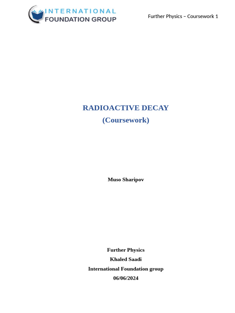 Physics Coursework Sharipov Muso | PDF | Radioactive Decay | Ionizing Radiation