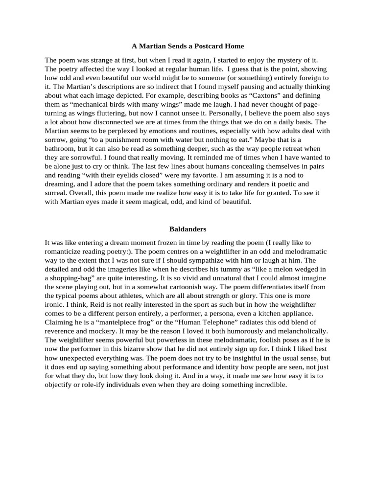 Reader Response To Martian Poetry | PDF | Poetry