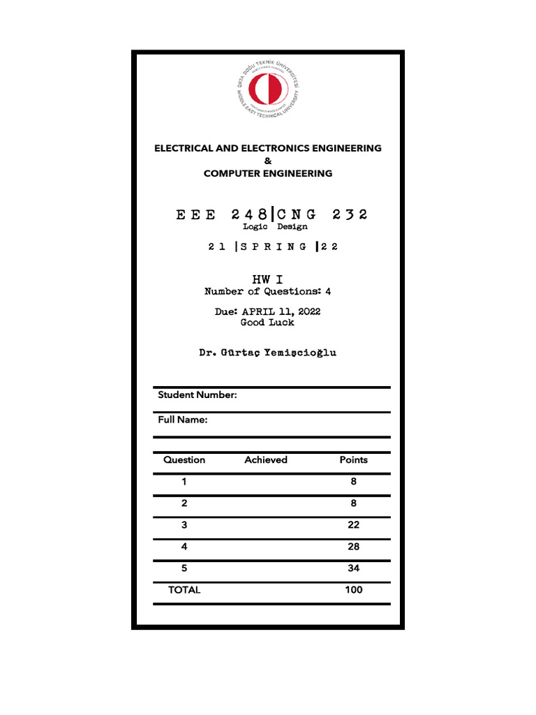 ELECTRICAL AND ELECTRONICS ENGINEERING & COMPUTER ENGINEERING E E E 2 4 8 C N G 2 3 2 Logic ...