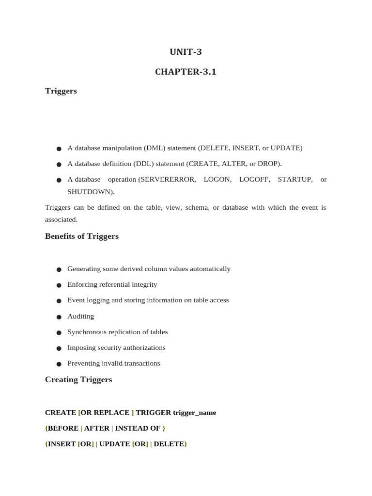 Notes Chapter 3 1 Lecture 1 3 Triggers Pdf Computer Data Databases