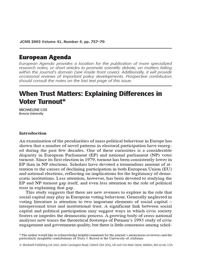 When Trust Matters Explaining Differences in Voter Turnout | PDF ...