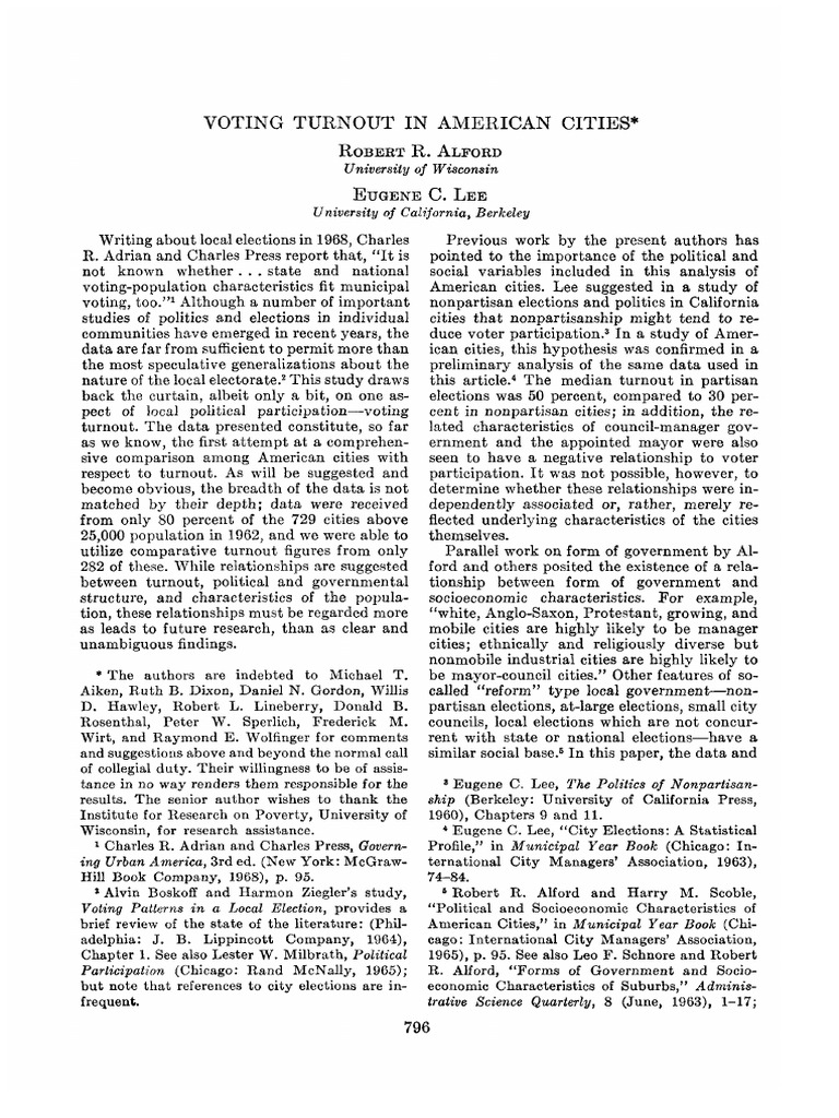 Voting Turnout in American Cities | PDF | Voter Turnout | Elections
