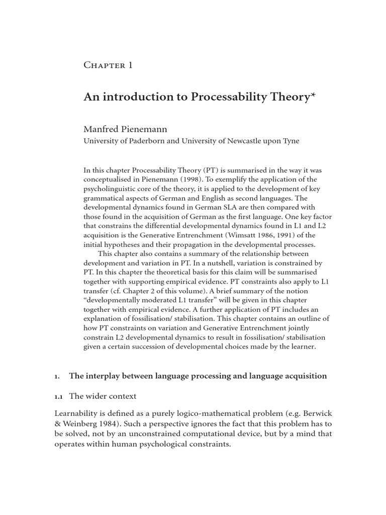 An Introduction To Processability Theory - Pienemann | PDF | Second Language | Lexicon