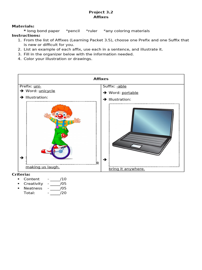 Affixes Project Instructions and Criteria | PDF