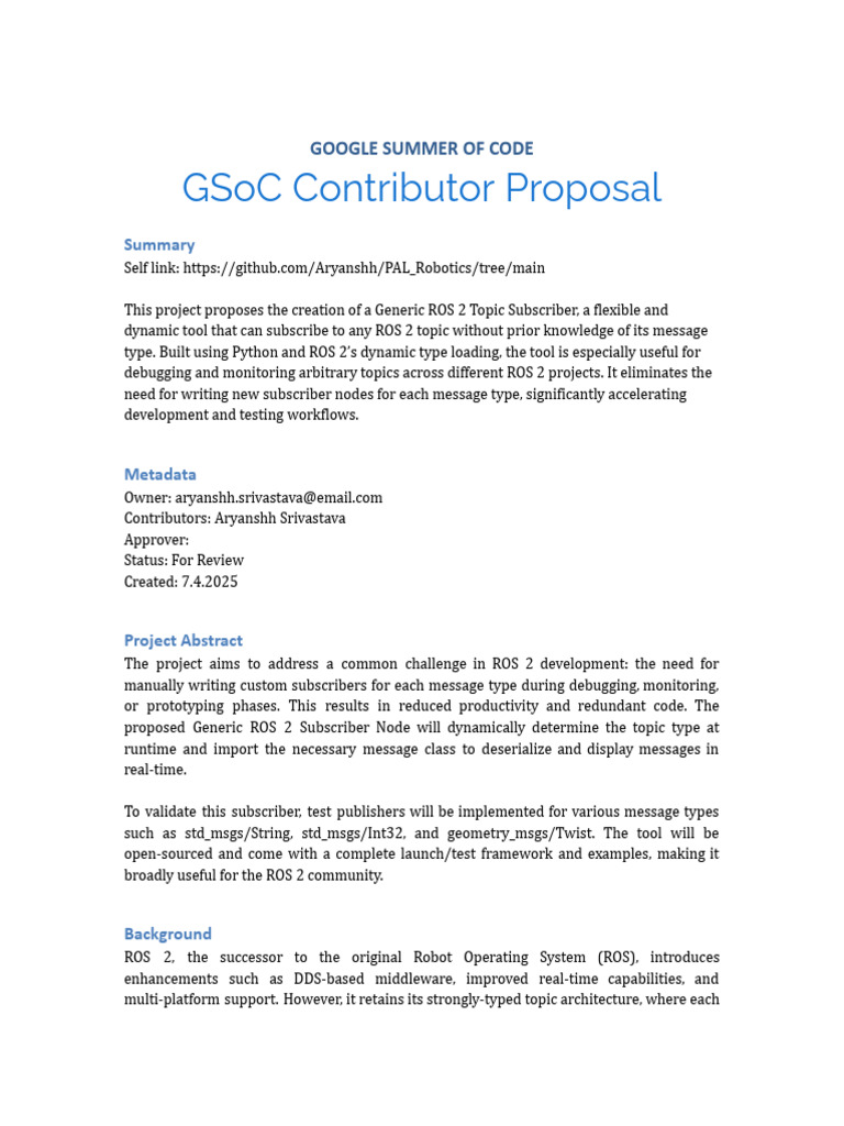 GSoC PALRobotics Proposal | PDF | Computing | Systems Architecture