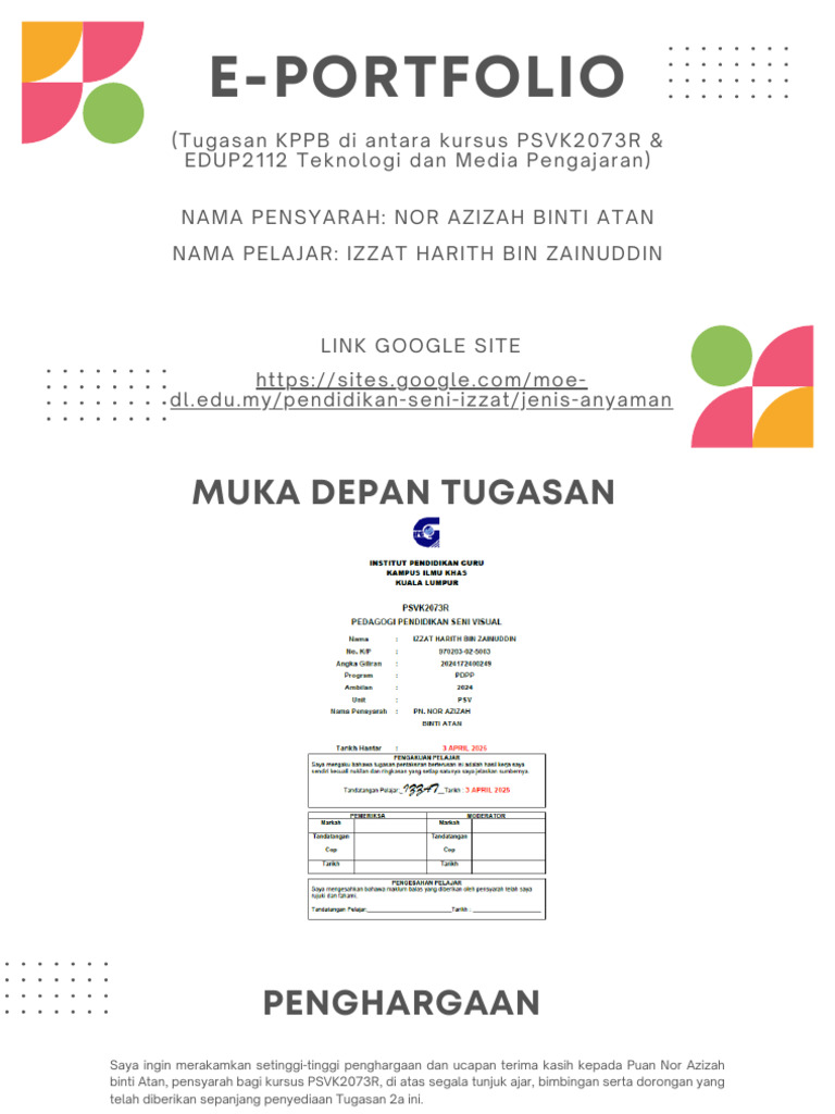 FINAL E-Portfolio PSVK2073R PEDAGOGI PENDIDIKAN SENI VISUAL FINAL | PDF
