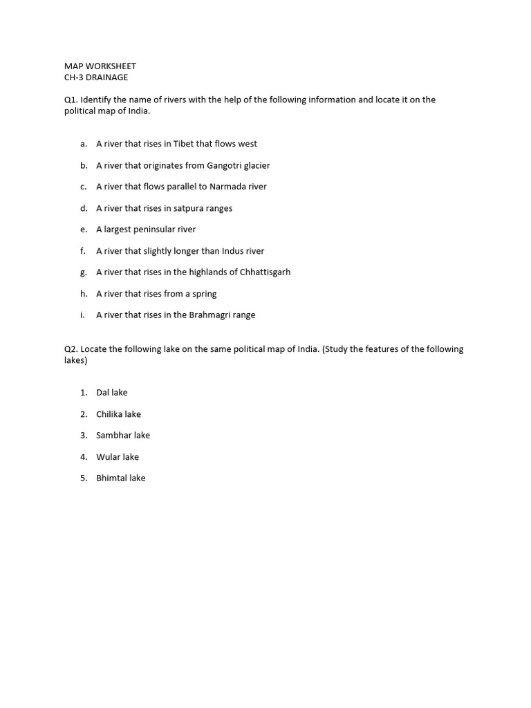 Grade 9 MAP WORKSHEET DRAINAGE (Geography) | PDF