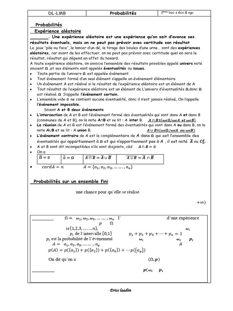 Résumé des Probabilités et Formules | PDF | Théorie des probabilités ...