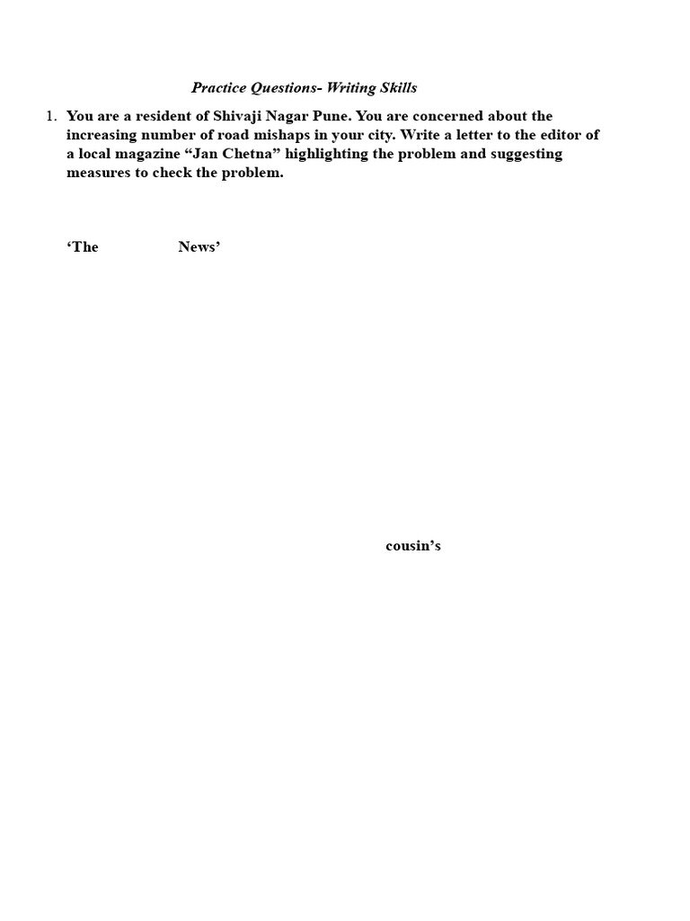 Class 9 Writing Skills Practice Exercises | PDF