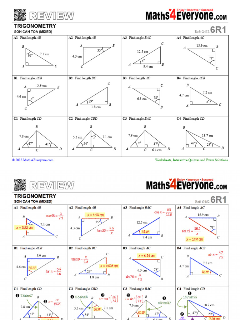 SOH CAH TOA Trigonometry Exercises | PDF