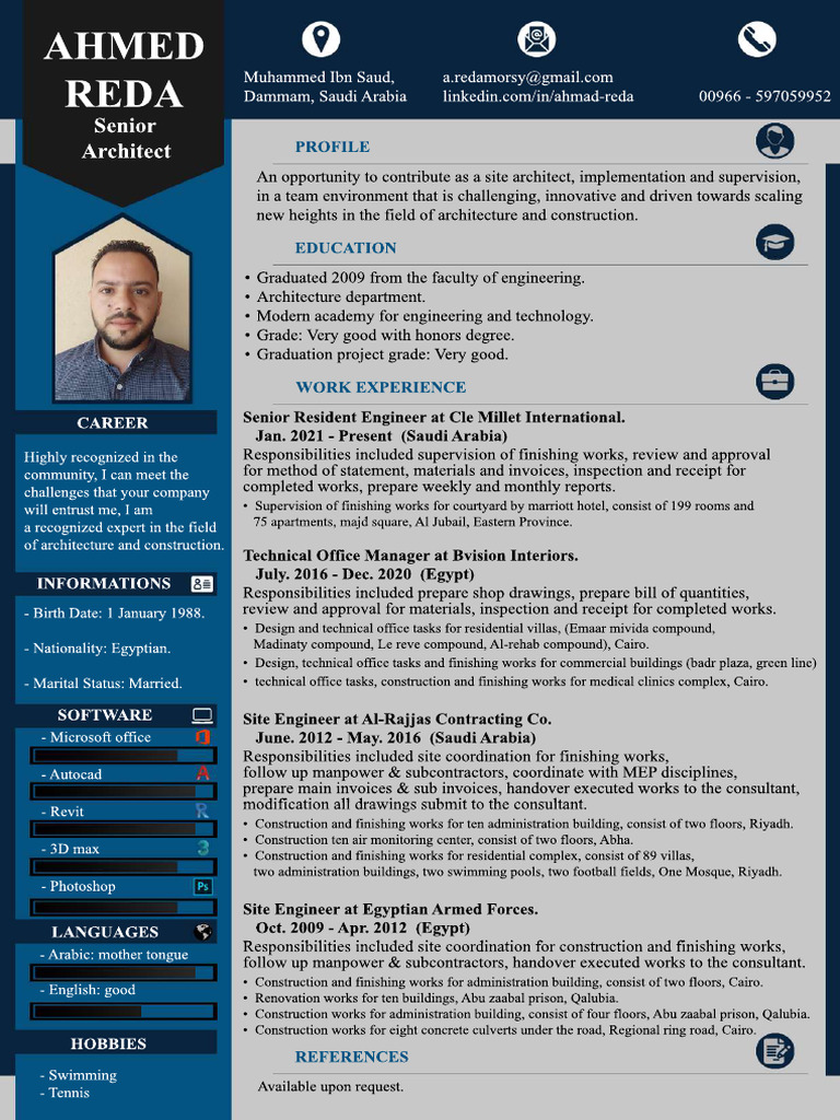 Senior Architect Resume: Ahmed Reda | PDF