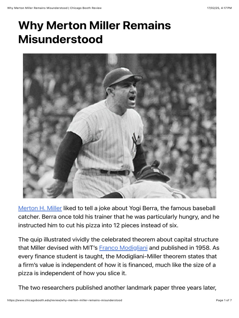 Why Merton Miller Remains Misunderstood - Chicago Booth Review | PDF ...