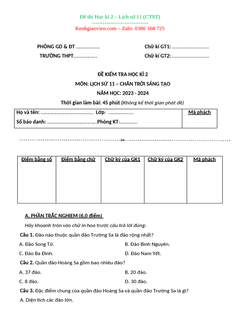 De Thi hk2 de So 6 Lich Su 11 CTST | PDF