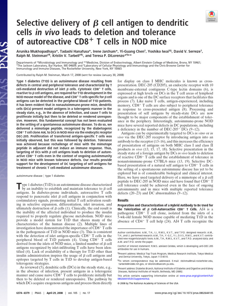 Selective Delivery of β Cell Antigen to Dendritic Cells in Vivo Leads ...