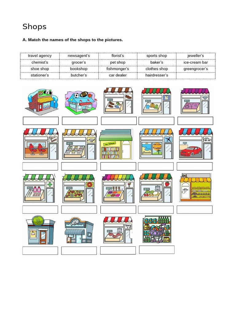 Shop Names Matching Activity | PDF
