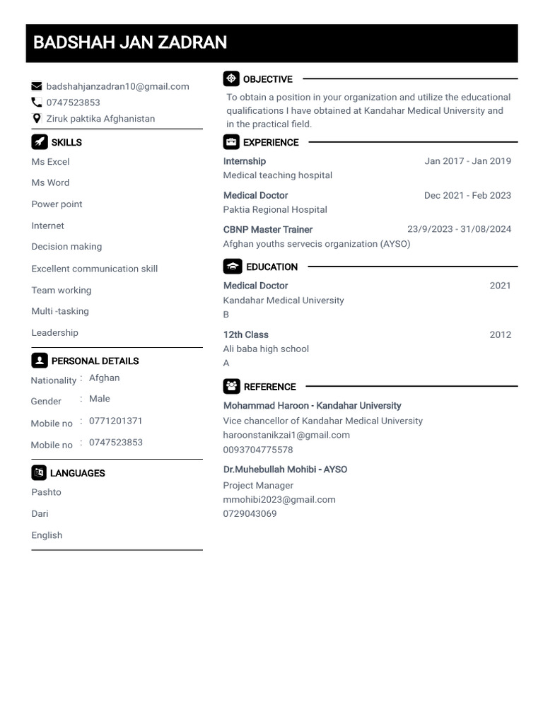 Badshah Jan CV | PDF