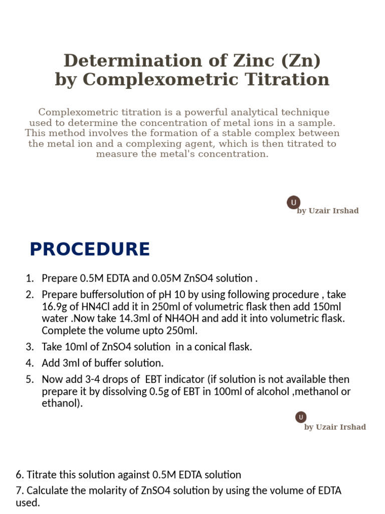 Zinc Determination via EDTA Titration | PDF