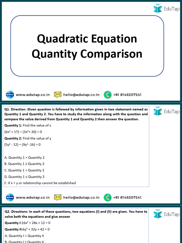 Quantity Comparison in Quadratic Equations | PDF | Mathematics | Algebra