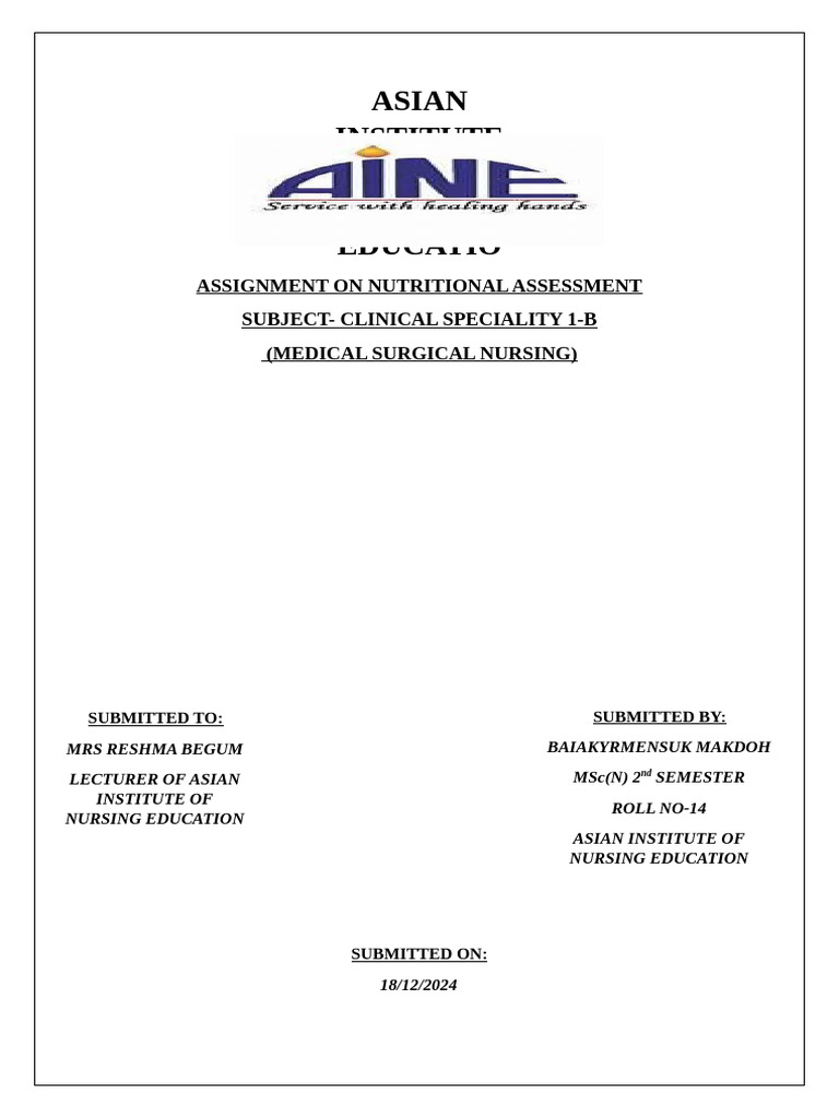 Assignment On Nutritional Assessment | PDF | Diet (Nutrition) | Diet ...