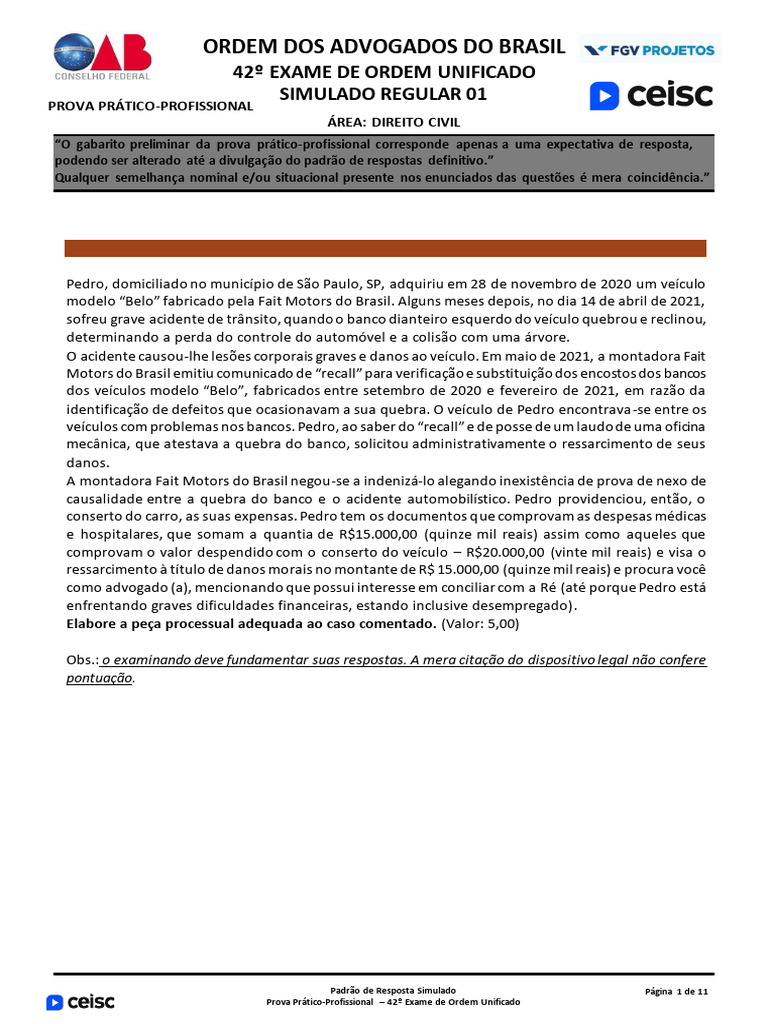 Padrão de Resposta - Simulado Regular 01 | PDF | Advogado | Sentença ...