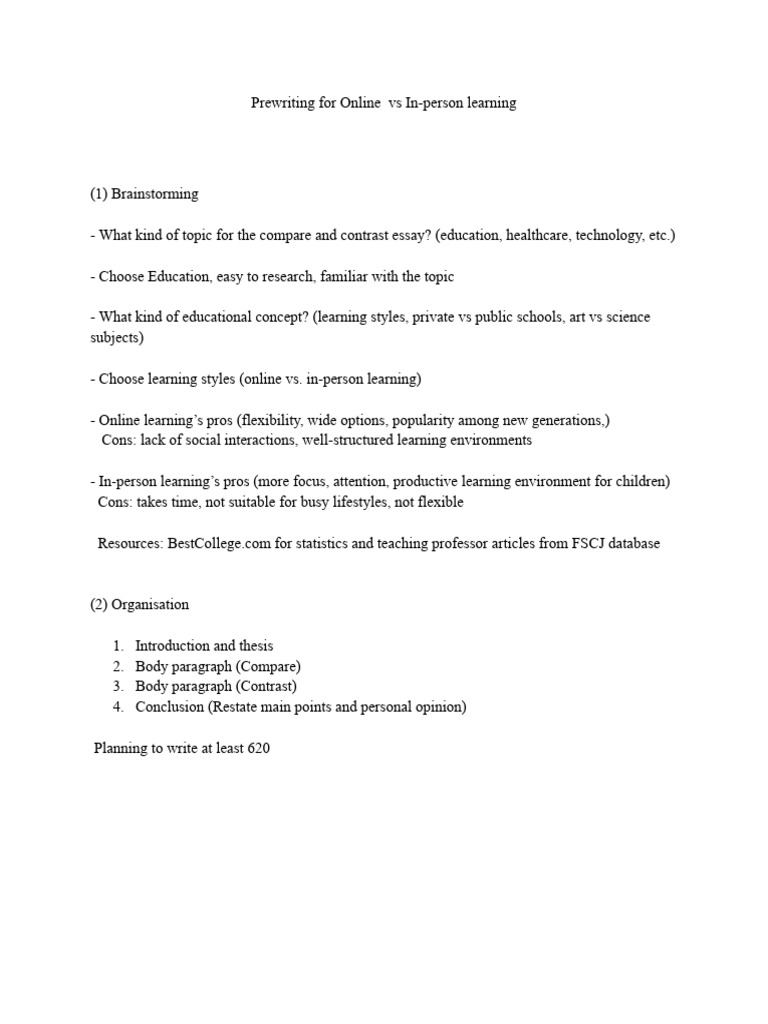 Prewriting for Learning Styles Comparison | PDF