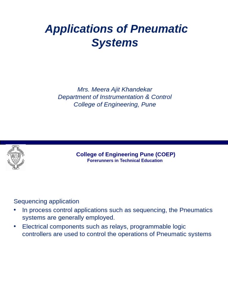 Pneumatic System Applications | PDF | Valve | Pneumatics